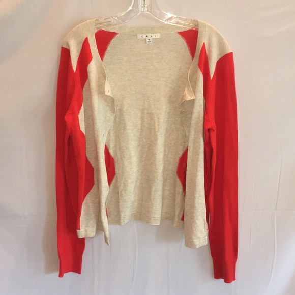 CAbi | Sweaters | Cabi Red And Beige Button Down Cardigan Medium | Poshmark